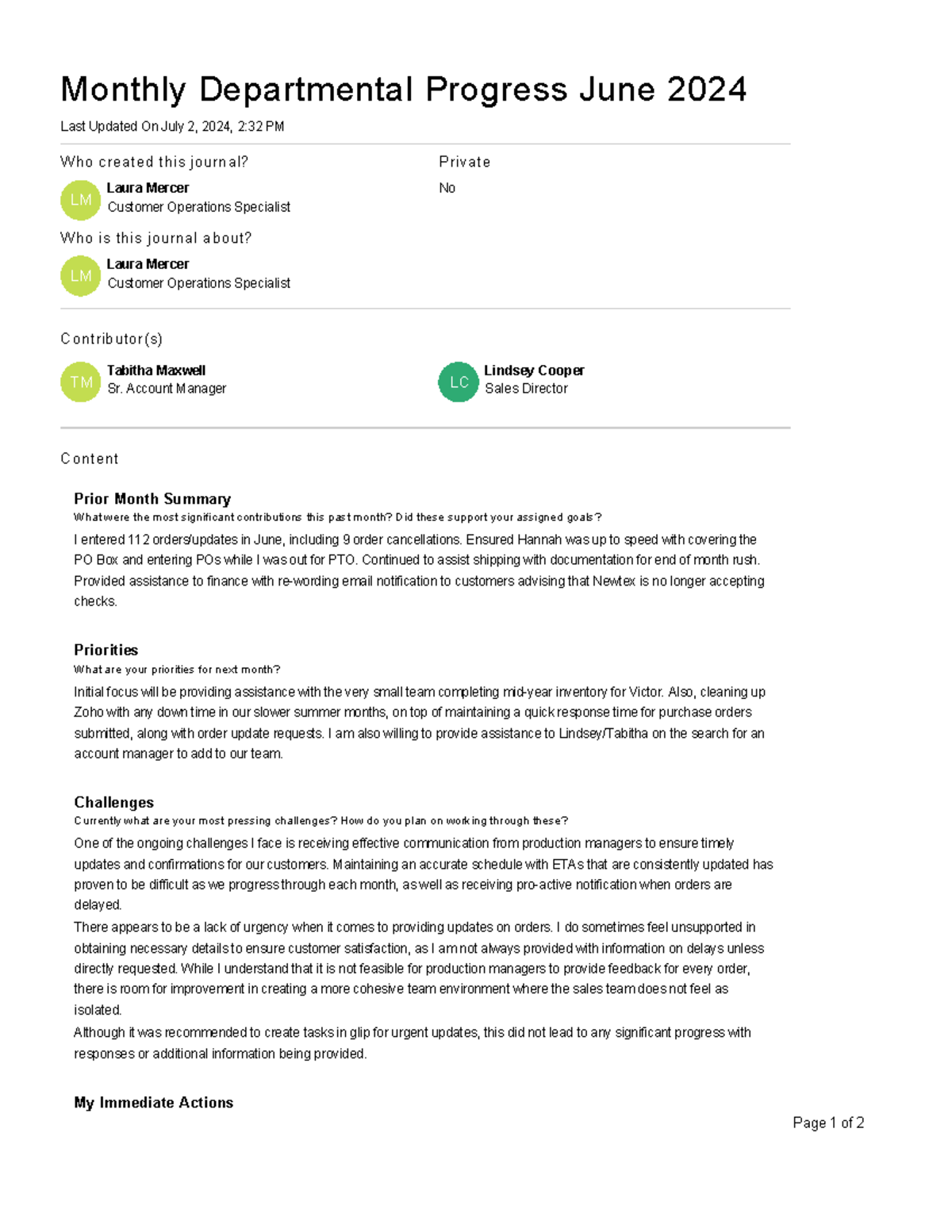 Monthly Dept. Progress Report - Customer Ops - June 2024 - Studocu