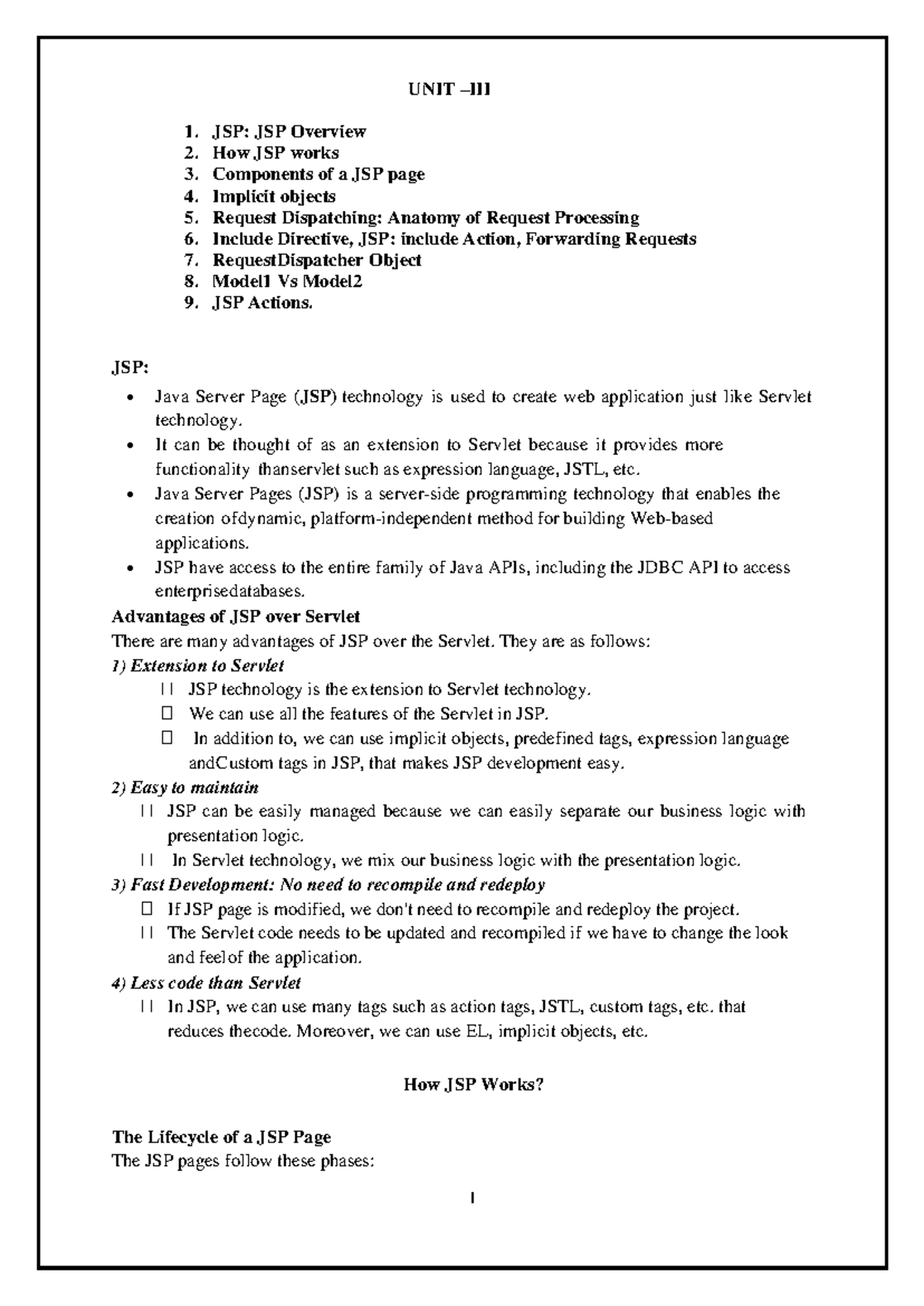 UNIT-3 Advanced Java: Comprehensive JSP Notes for Finals - Studocu