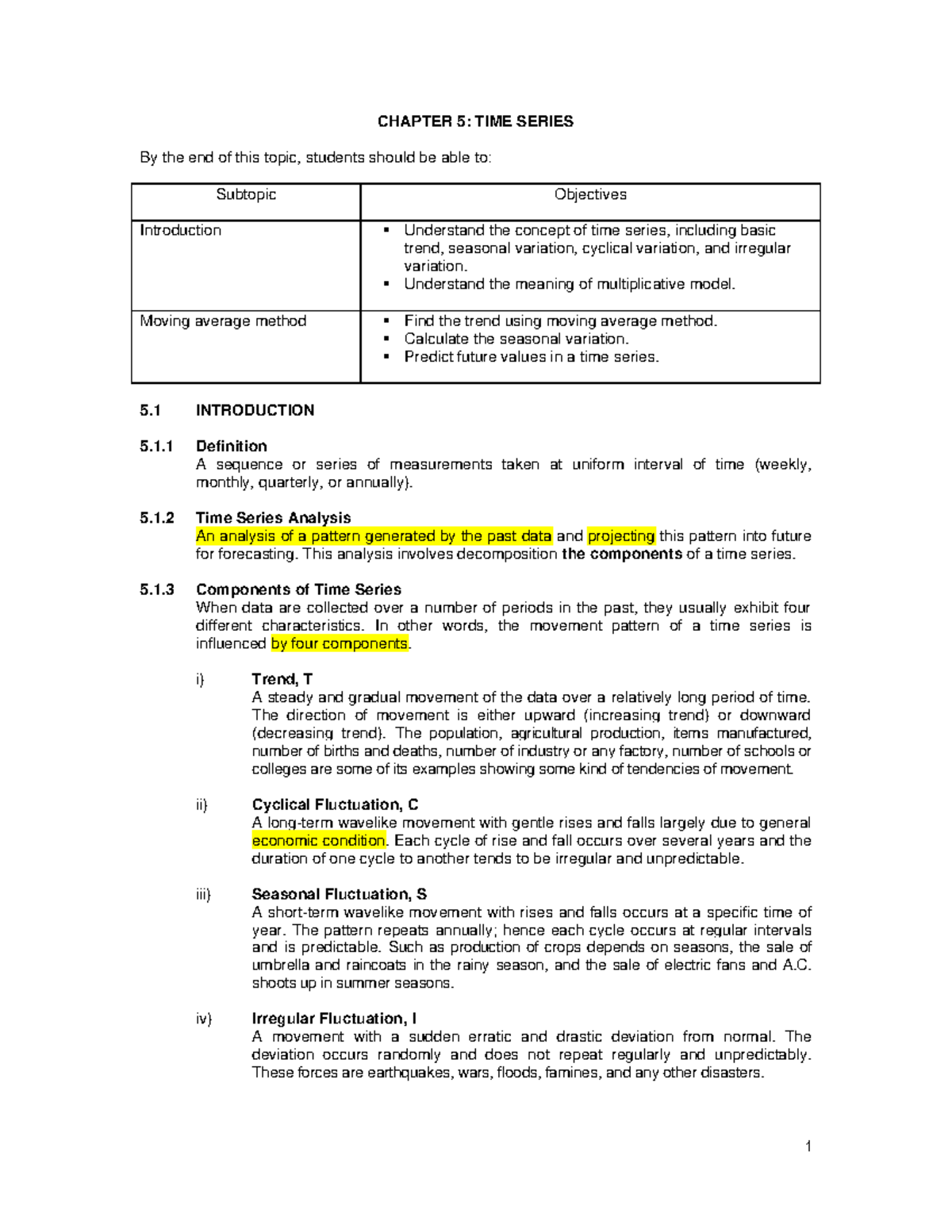 CHAPTER 5: TIME SERIES - Comprehensive Study Notes - Studocu