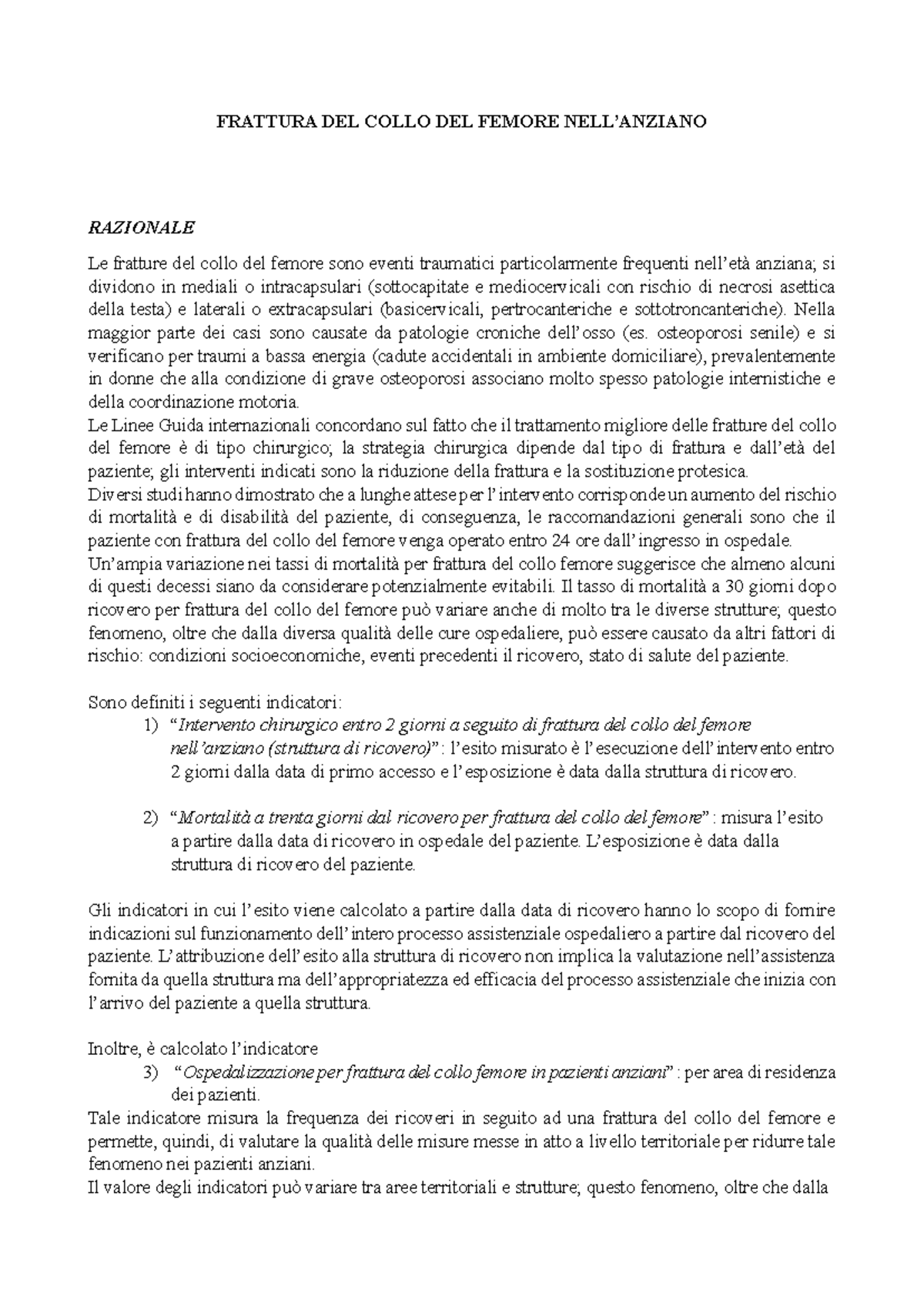 FRATTURA DEL COLLO DEL FEMORE: RAZIONALE E LINEE GUIDA - Studocu