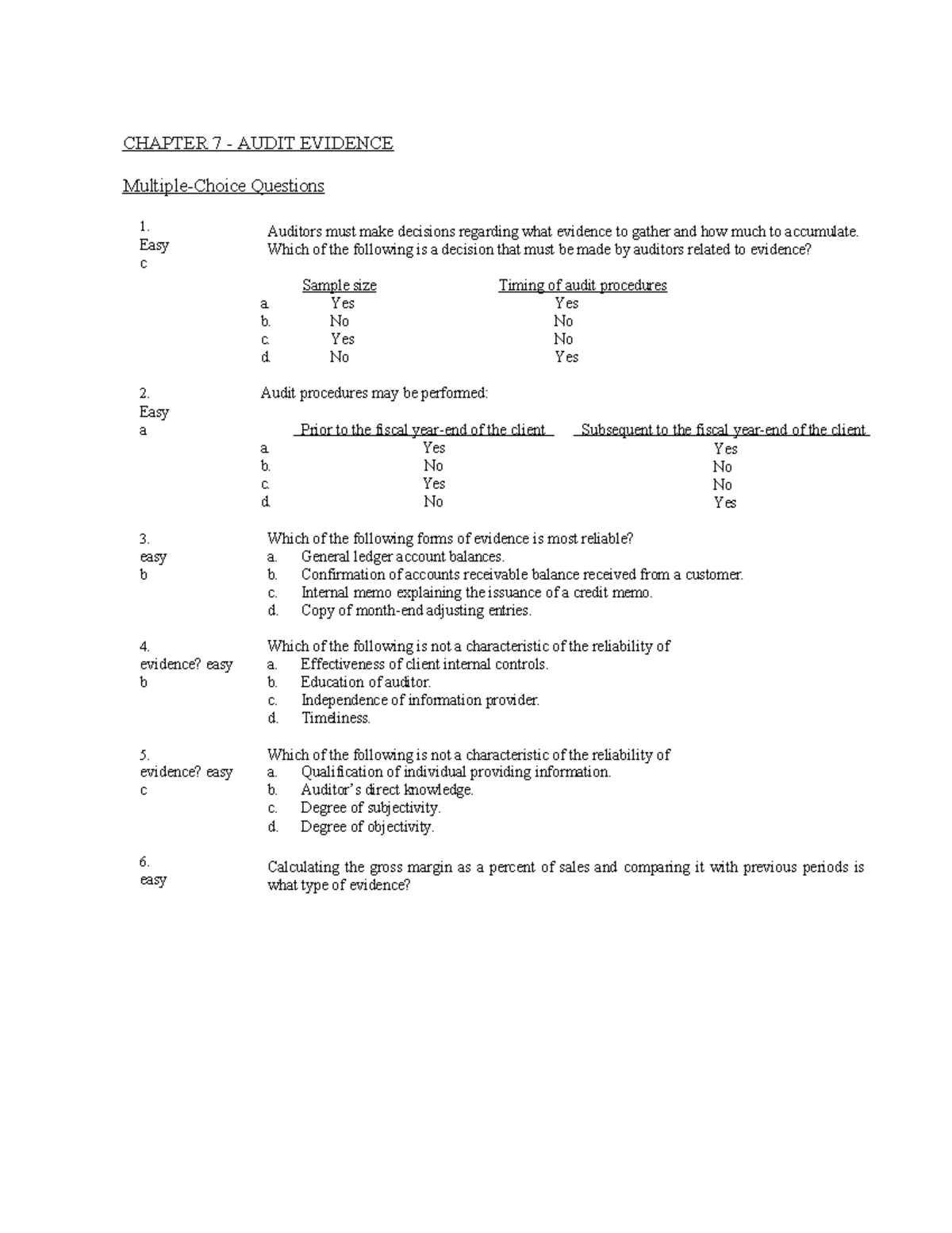 CH 07: Final Exam Review on Audit Evidence and Procedures - Studocu