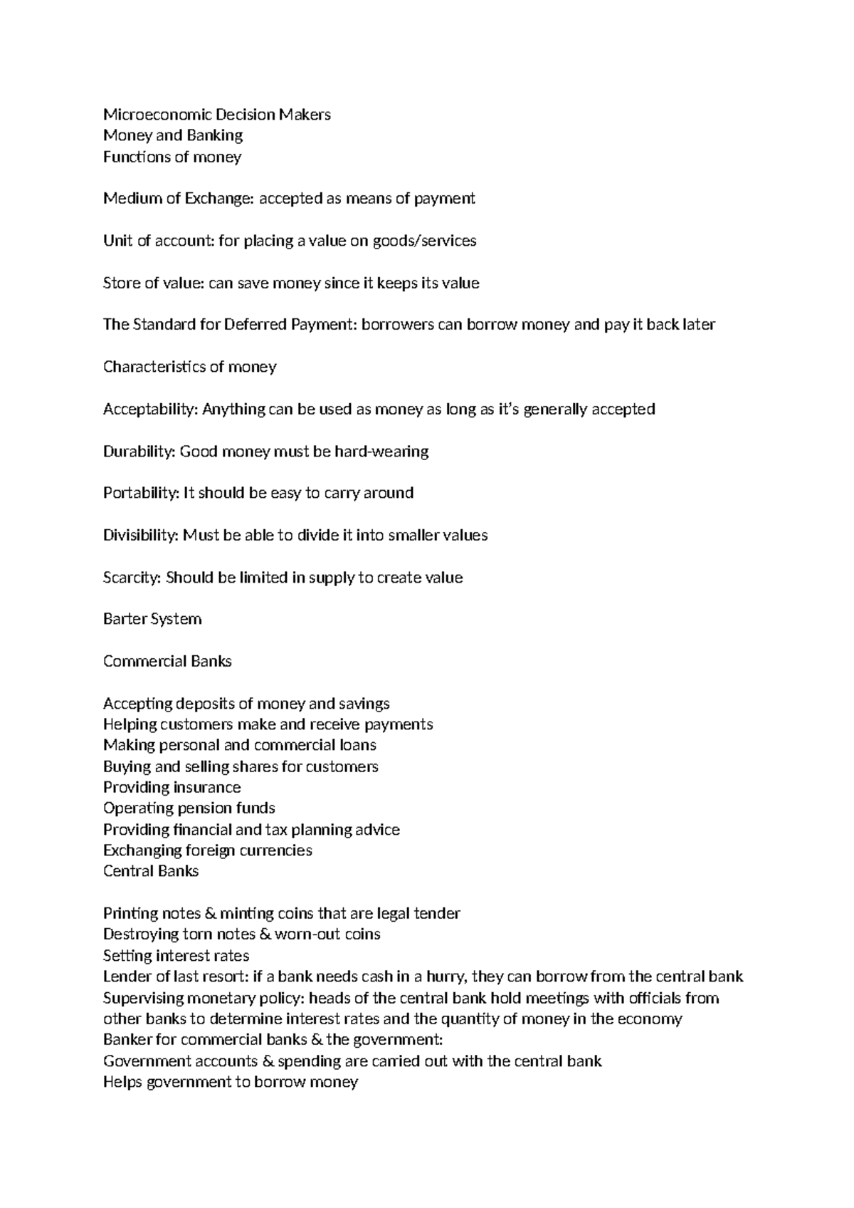 Microeconomic Decision Makers: Functions of Money & Banking (ECO101 ...