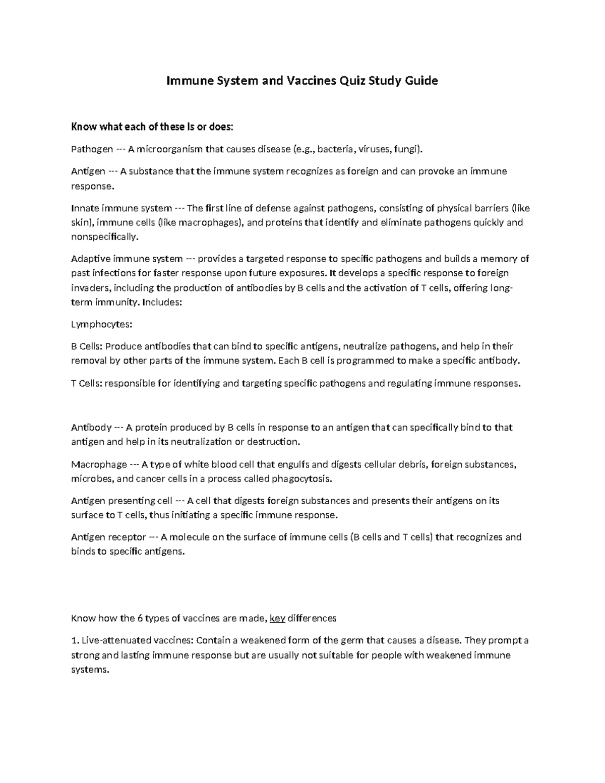 Immune System & Vaccines Quiz Study Guide - Key Concepts & Details ...