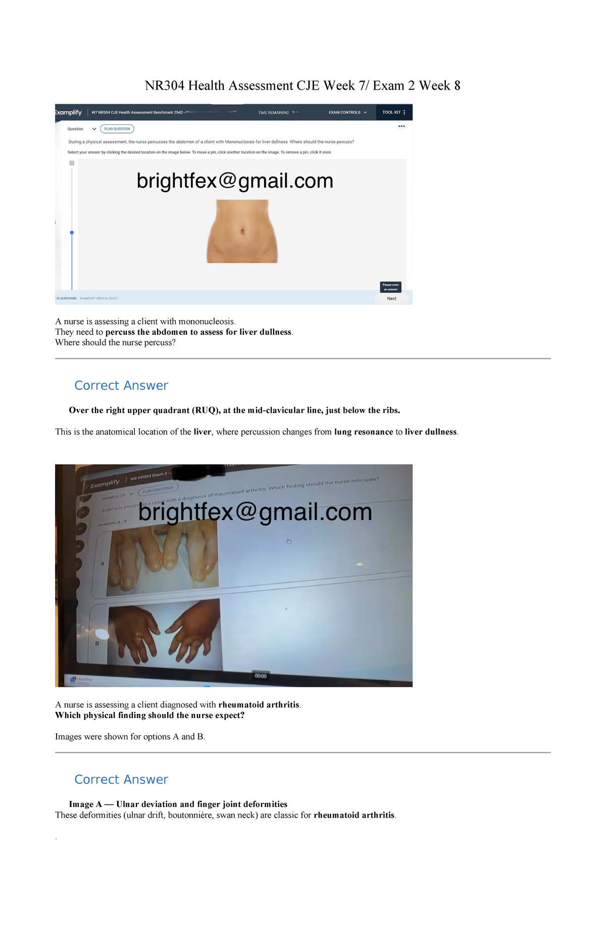 NR304 Health Assessment CJE Week 8 Exam 2 Review Notes - Studocu