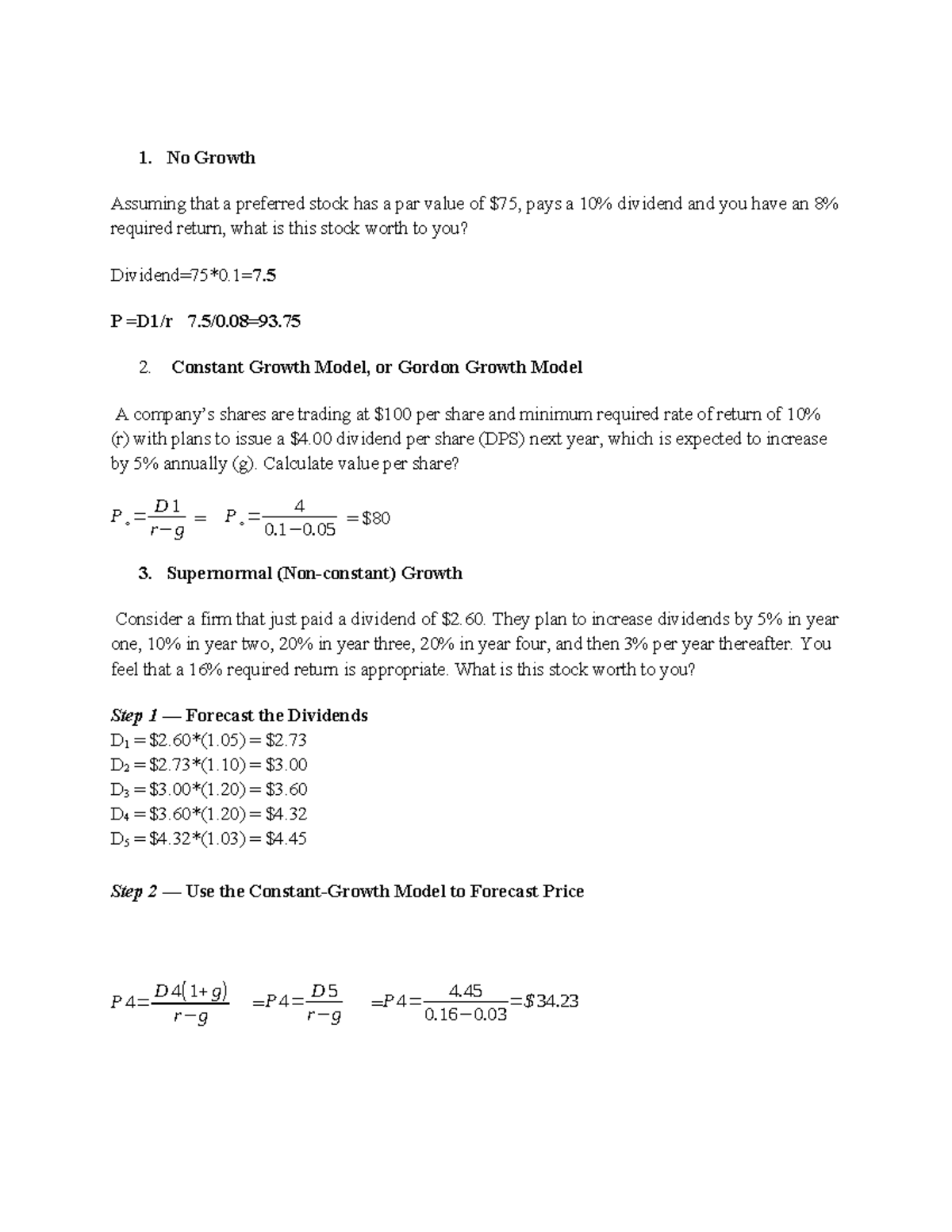 Example 3 PA - Accounting: Valuation of Preferred Stock & Growth Models ...