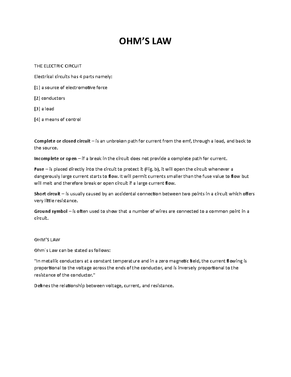OHM'S LAW - Lecture Notes for EE 101: Understanding Circuit Concepts ...