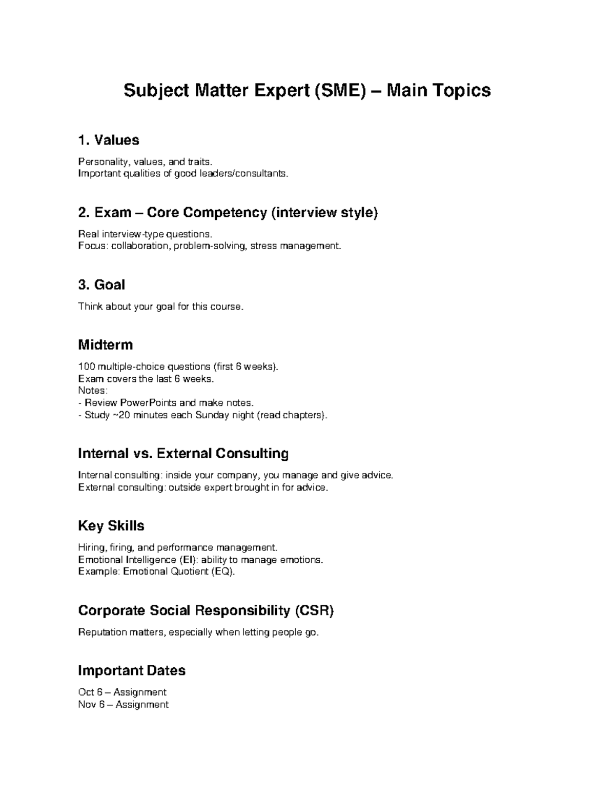 SME Study Notes - Chapter 2: Key Topics & Exam Prep - Studocu