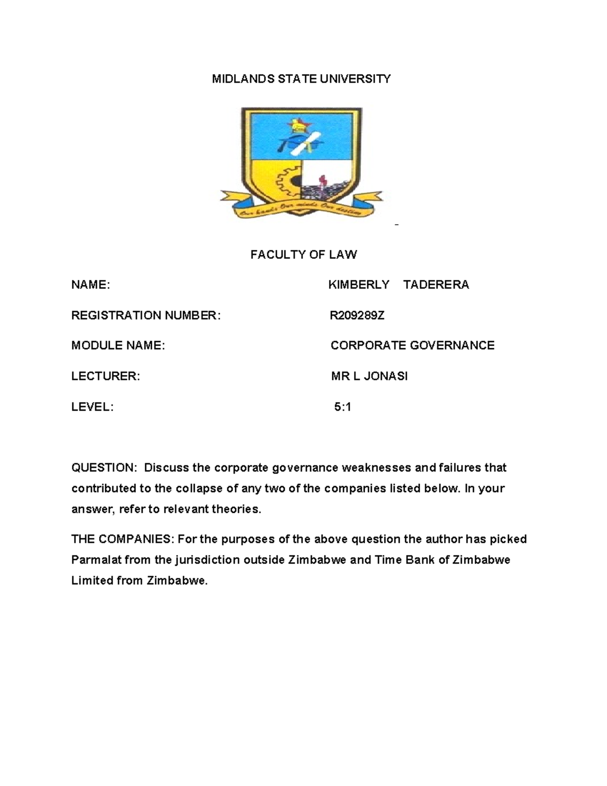 Corporate Governance Failures: A Study of Parmalat & Time Bank (LAW 5:1 ...