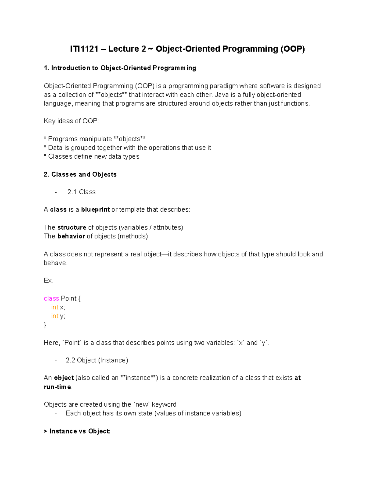 ITI1121 Lecture 2: Introduction to Object-Oriented Programming in Java ...