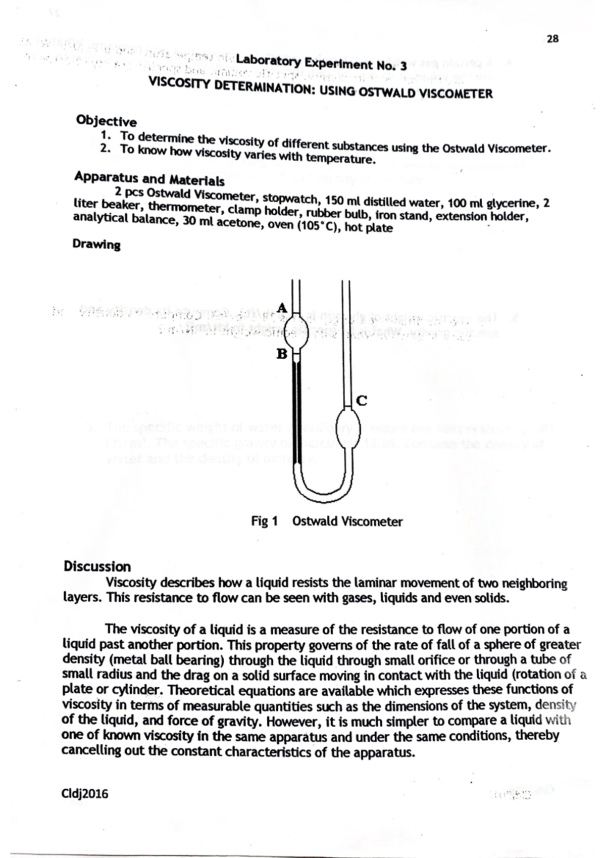Experiment-3 - Experiment in viscosity determination - 28 Laboratory ...