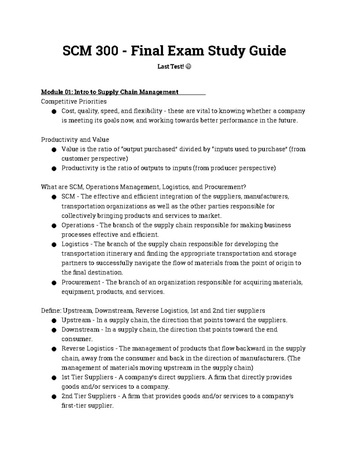 SCM 300 Final Exam Study Guide: Key Concepts and Strategies - Studocu