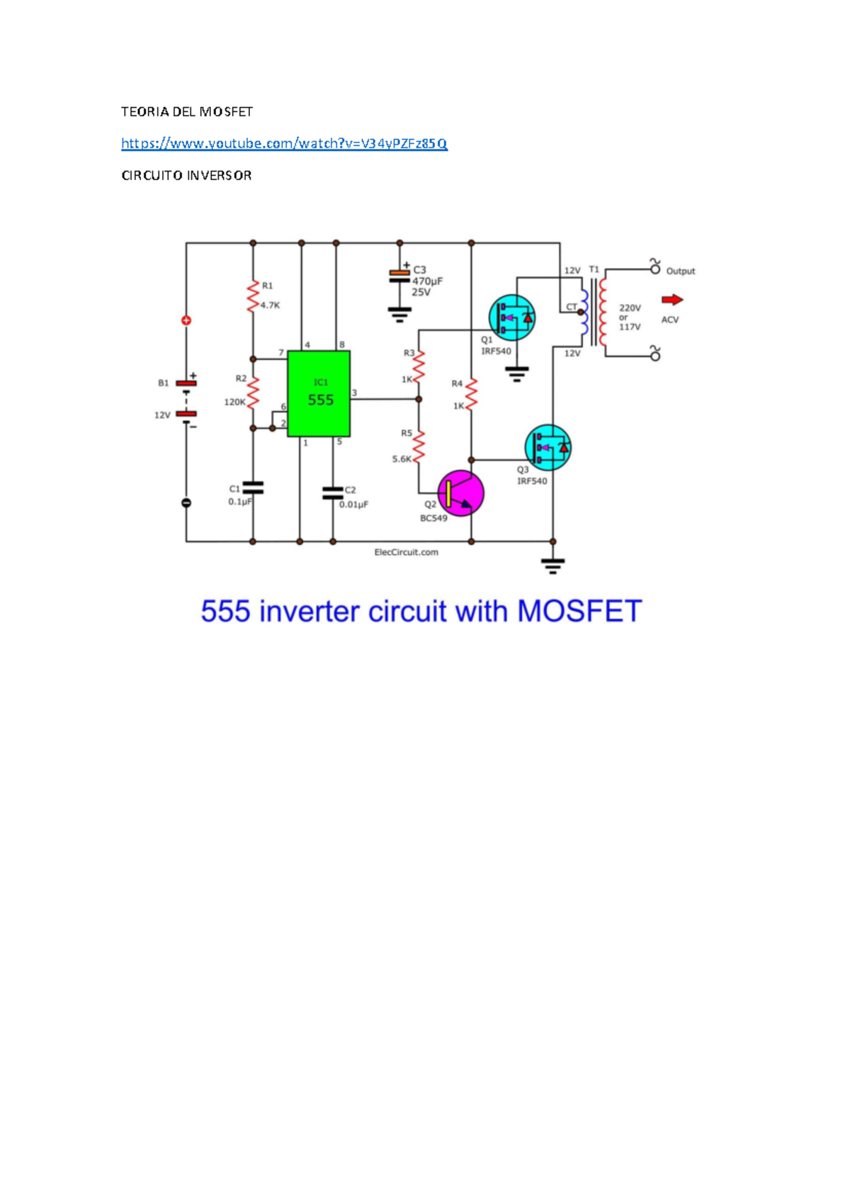 Teoría del MOSFET: Circuito Inversor C3 12V y Componentes Clave - Studocu