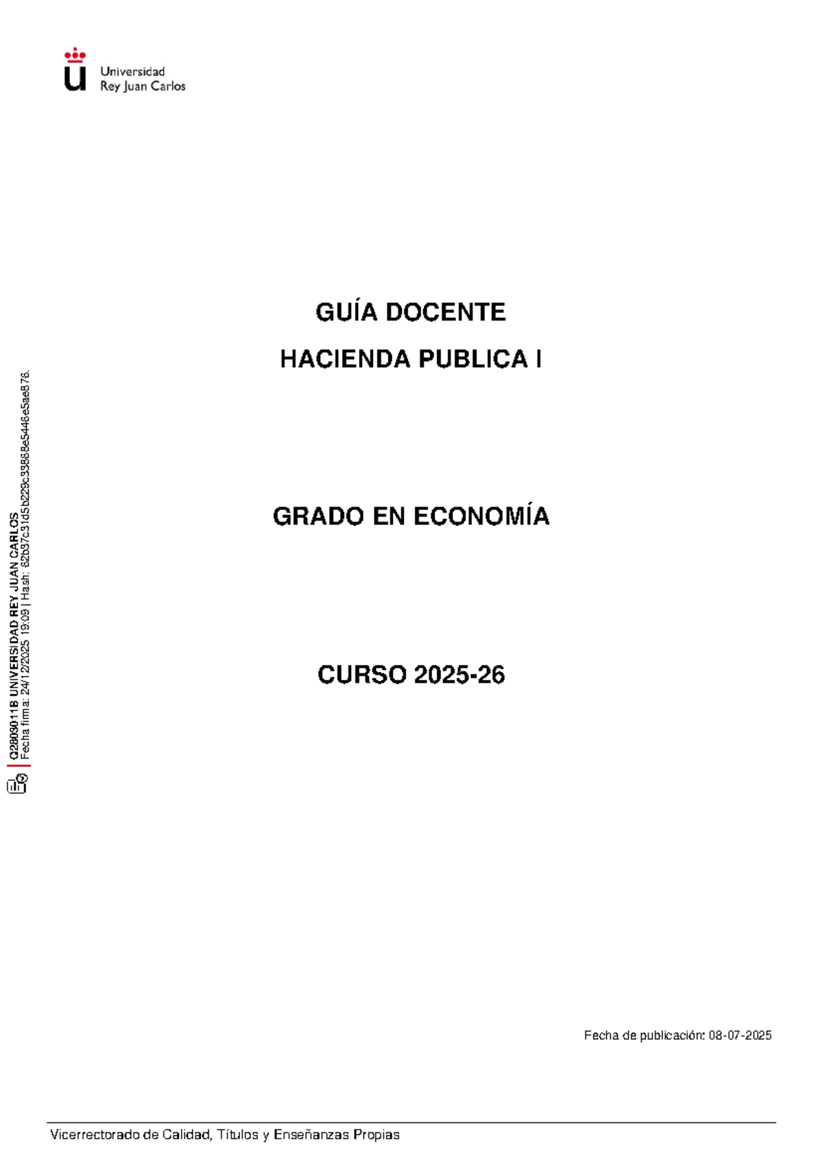 Guía Docente: Hacienda Pública I (Q2803011B) - Grado en Economía - Studocu