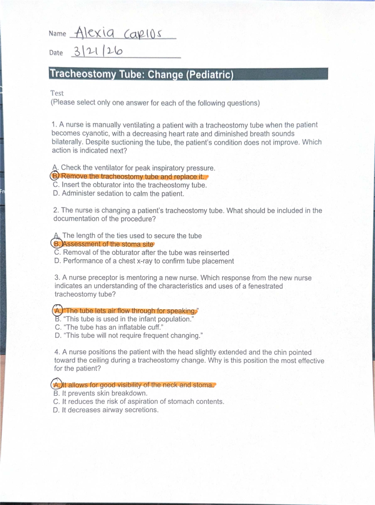 Pediatric Test: Tracheostomy Tube Change - Session 3 Notes - Studocu