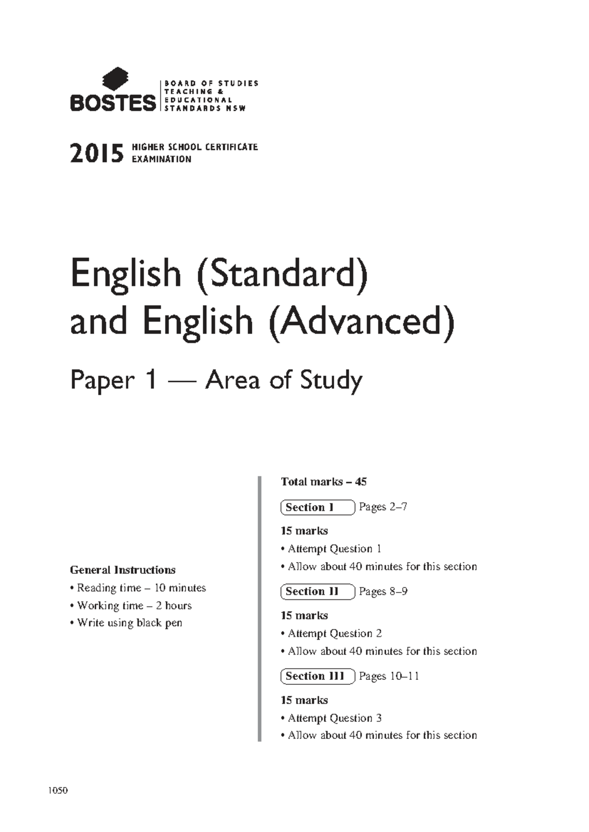 English 2015 HSC Paper 1: Discovery and Text Analysis - Studocu