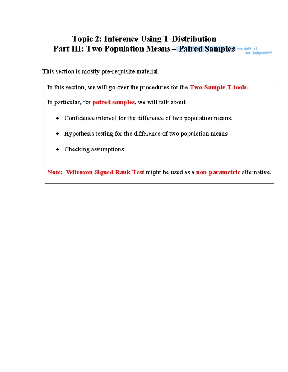 Lecture 4: Inference for Paired Samples & Population Means - Studocu