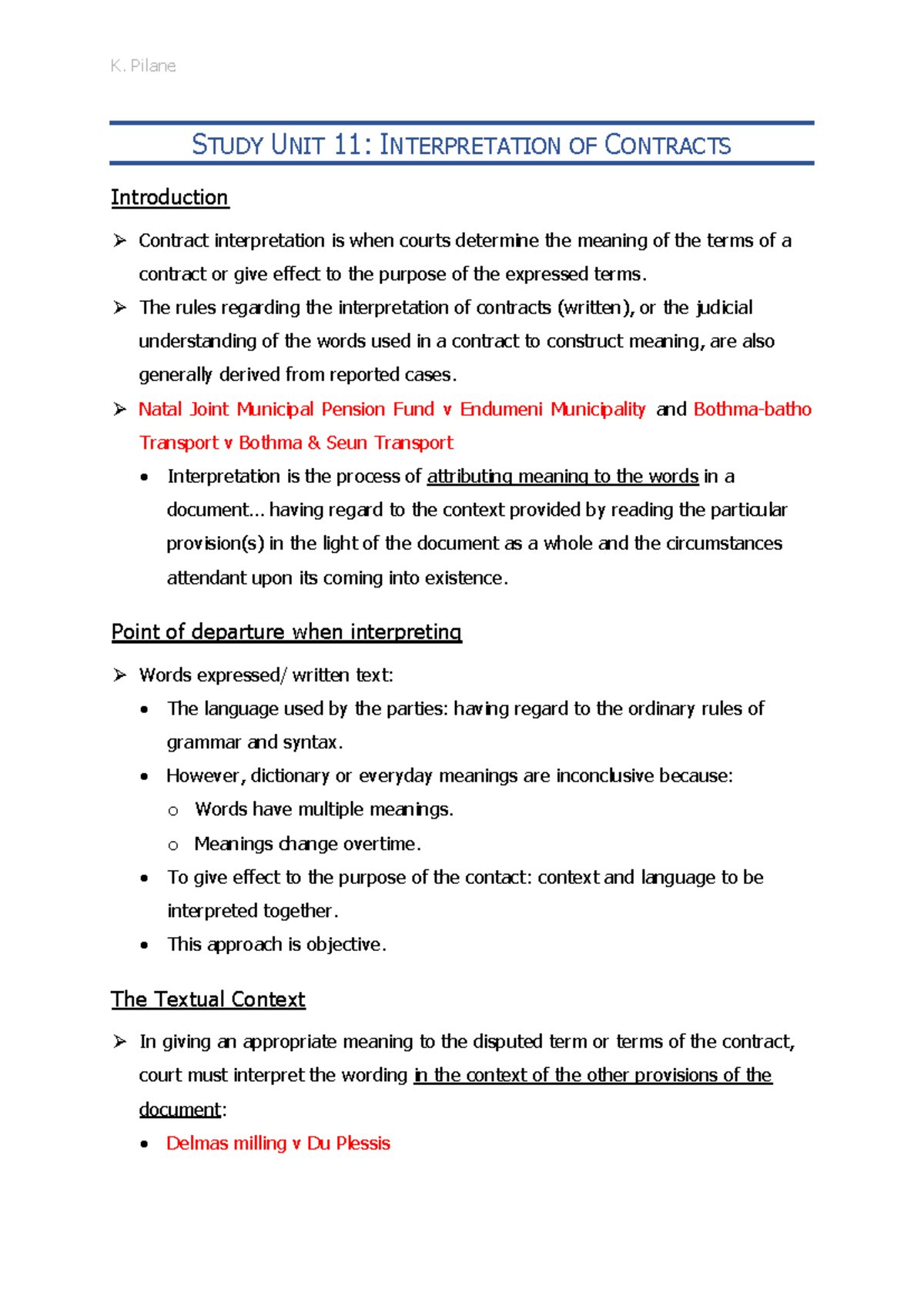 Study Unit 11 - Understanding Contract Interpretation and Context - Studocu