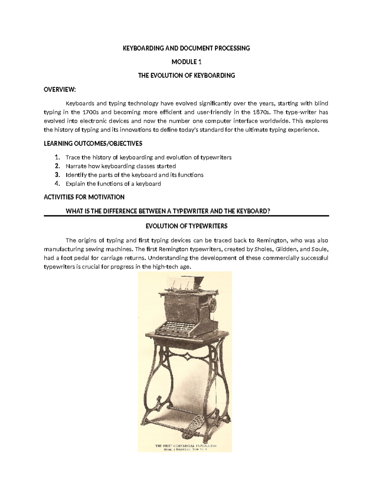 Keyboarding and Document Processing - Lecture Handout 1: Evolution of Keyboards - Studocu