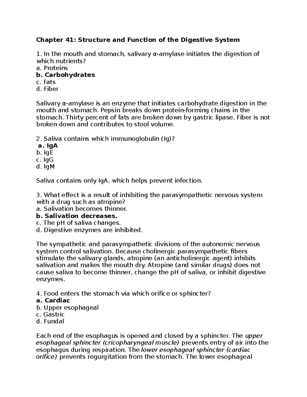 Unit 6 Test Bank - Digestive System Functions and Disorders - Studocu