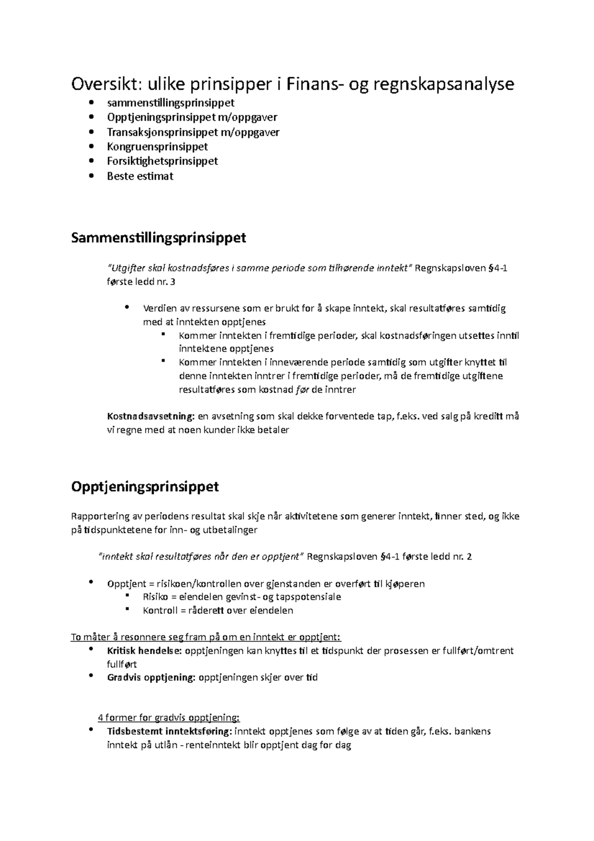 Finans- og regnskapsanalyse: Oversikt over nøkkelprinsipper - Studocu