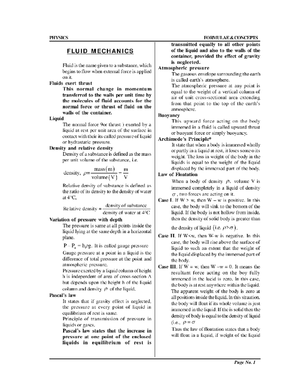 Fluid Mechanics: Key Concepts and Derivations for PHYSICS - Studocu
