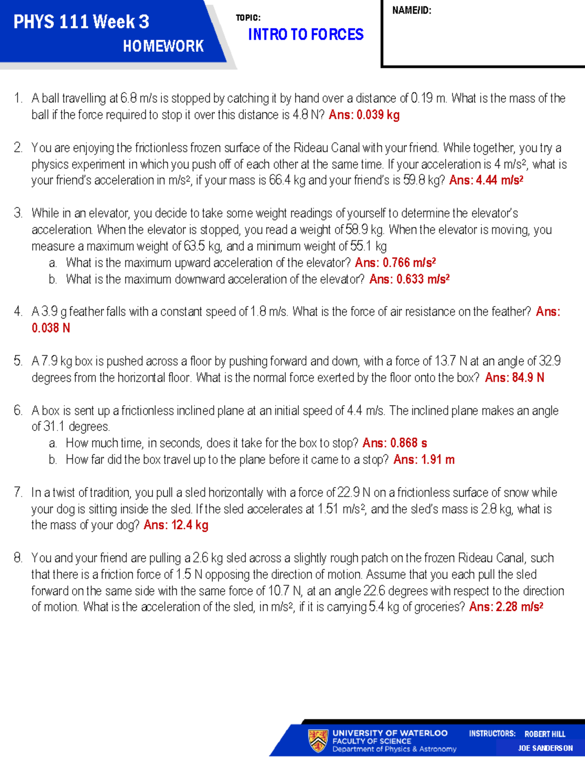 PHYS111-Homework-Week3-Force Calculations & Solutions - Studocu