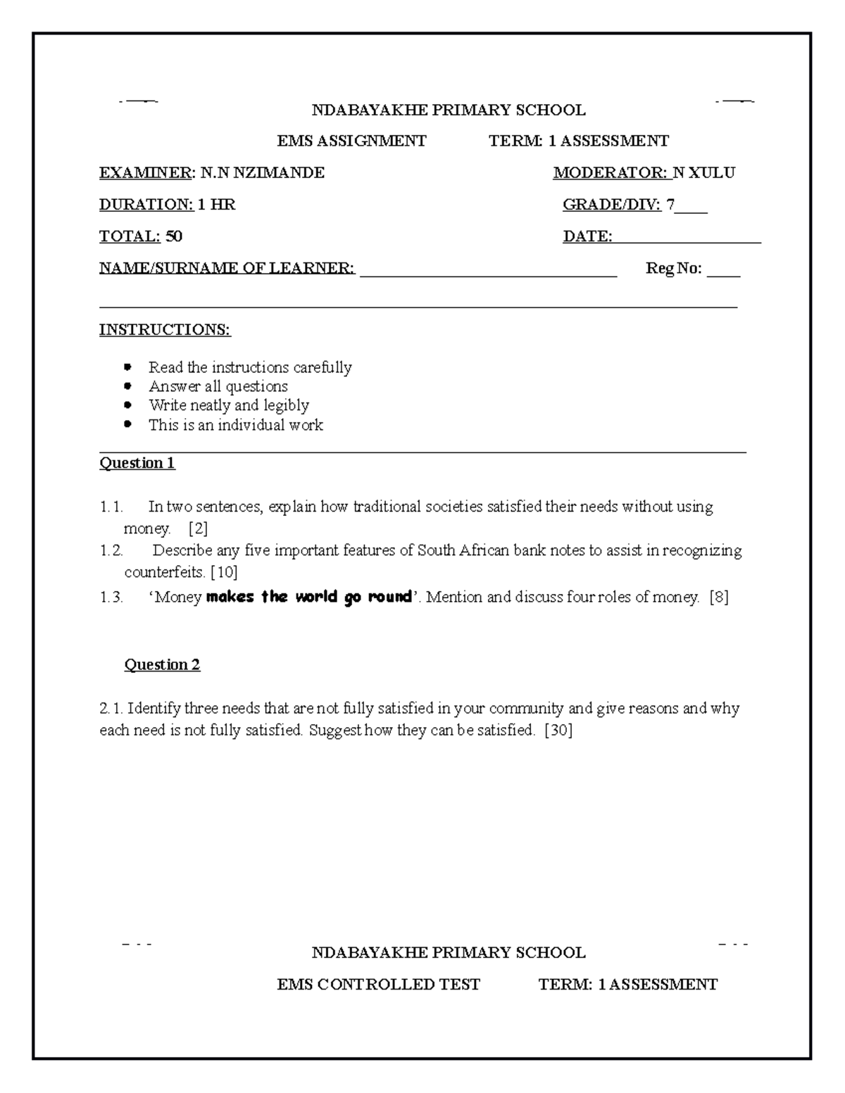 EMS TERM 1 - Assignment & Controlled Test Notes for Grade 7 - Studocu