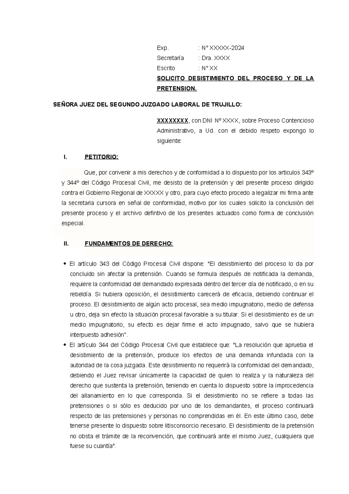 Desistimiento del Proceso: Solicitud y Fundamentos Legales - Studocu