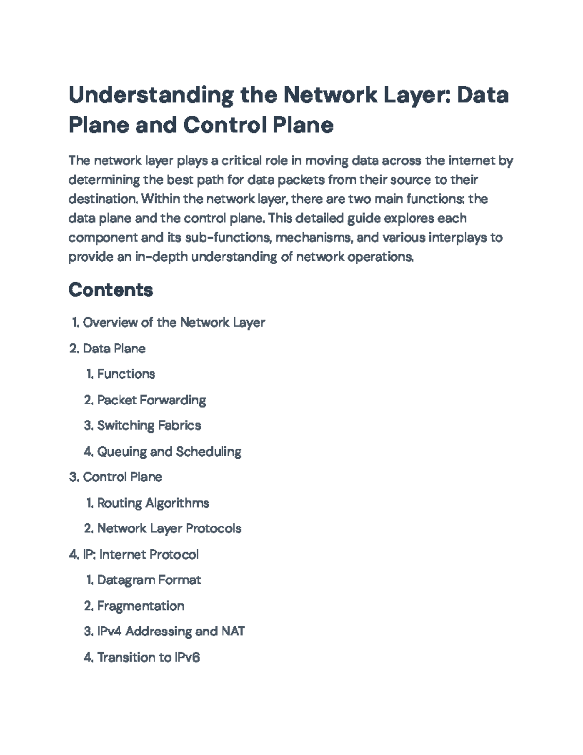 Understanding the Network Layer: Data Plane and Control Plane Overview ...