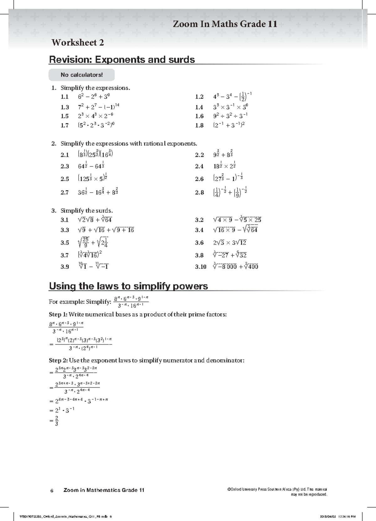 Grade 11 Maths: Exponents and Surds Practice Worksheet - Studocu