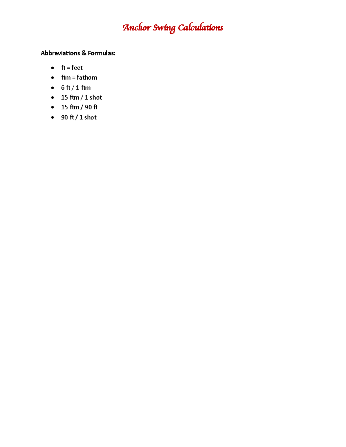 Anchor Swing Calculations: Solved Examples and Formulas - Studocu