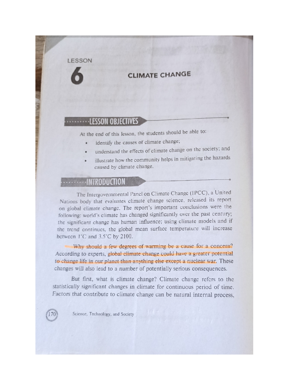STS 101: Lesson on Climate Change Causes and Effects - Studocu