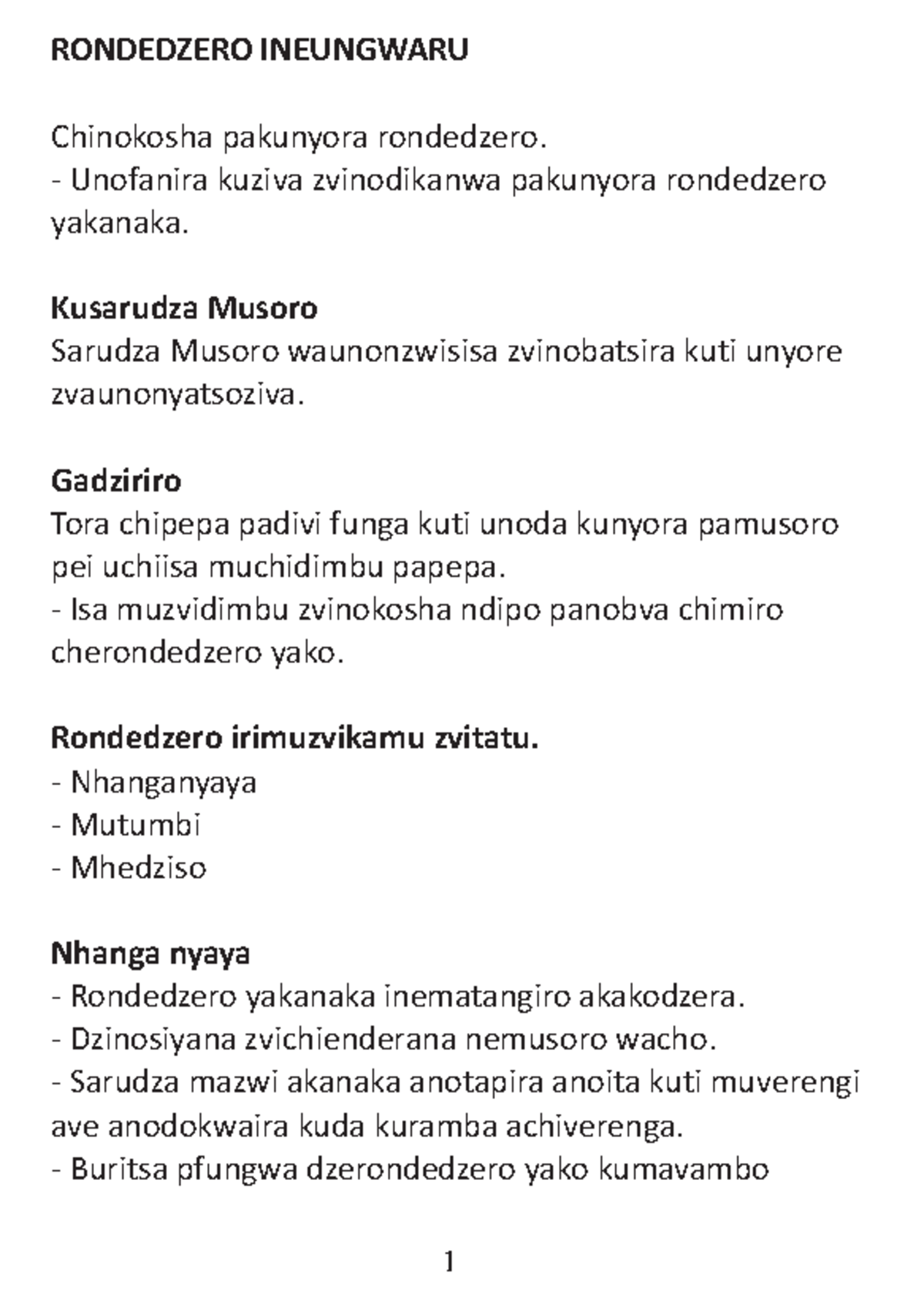 Zvakakosha Pakunyora Rondedzero - RONDEDZERO Writing Tips - Studocu