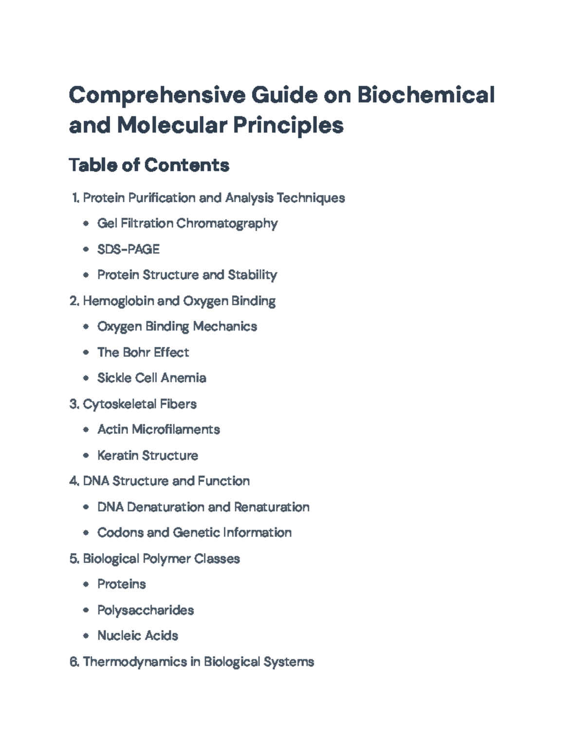 Biochemical Principles: Protein Analysis, DNA Function & pH Regulation ...