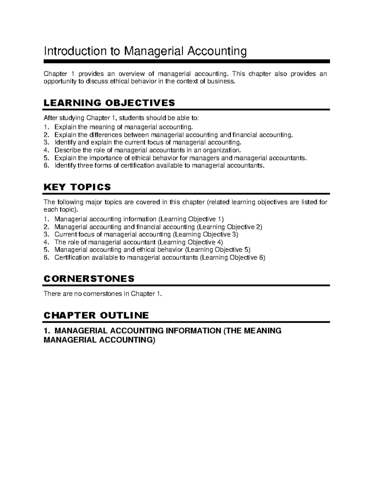 Lecture notes, lecture 1-12 - Introduction to Managerial Accounting ...