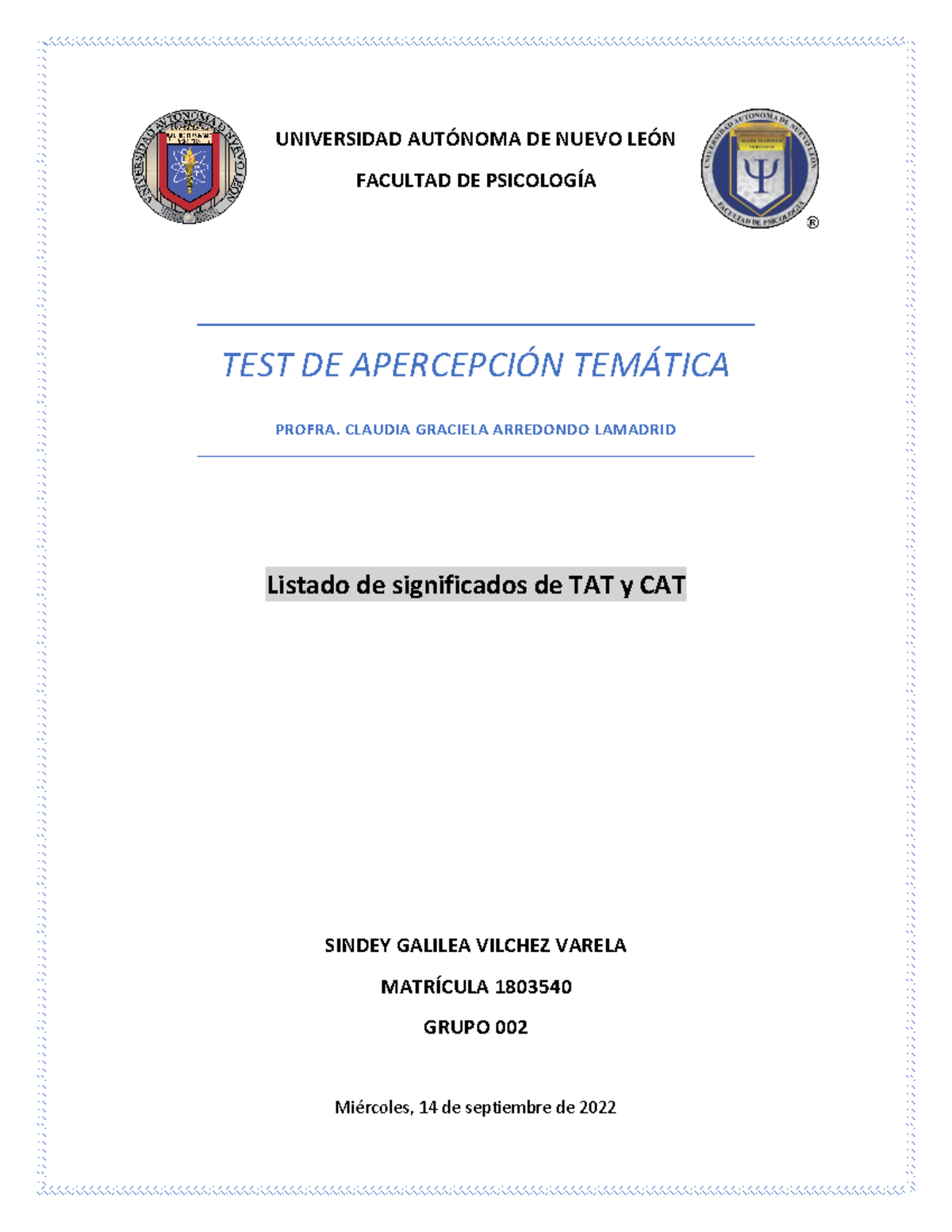 Sig TAT y CAT - Listado del significado y los aspectos que miden las láminas del T.A.T. y C.A.T ...