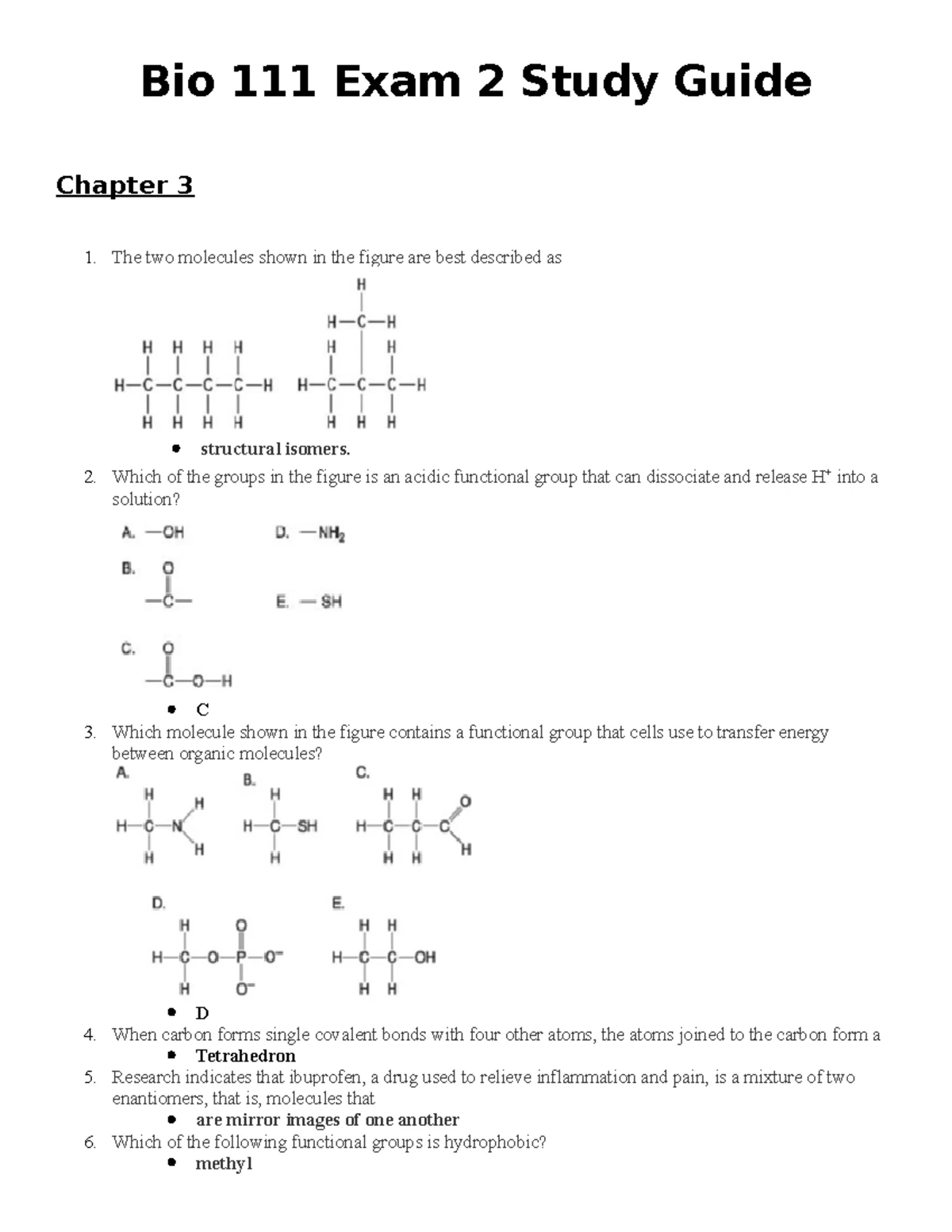 CHEM 111 Exam I study guide - CHEM 111 Study Guide for Exam 1: Chapters ...
