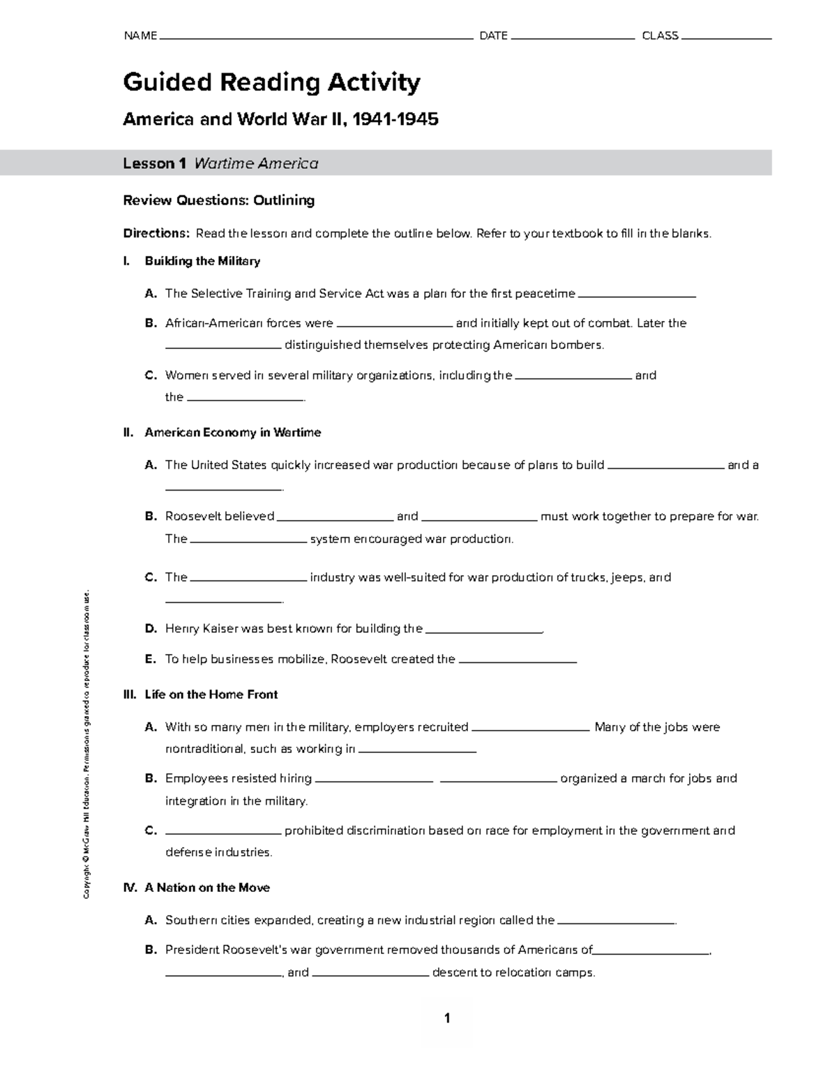 Ch11 Guided Reading Activity: Wartime America Review Questions - Studocu