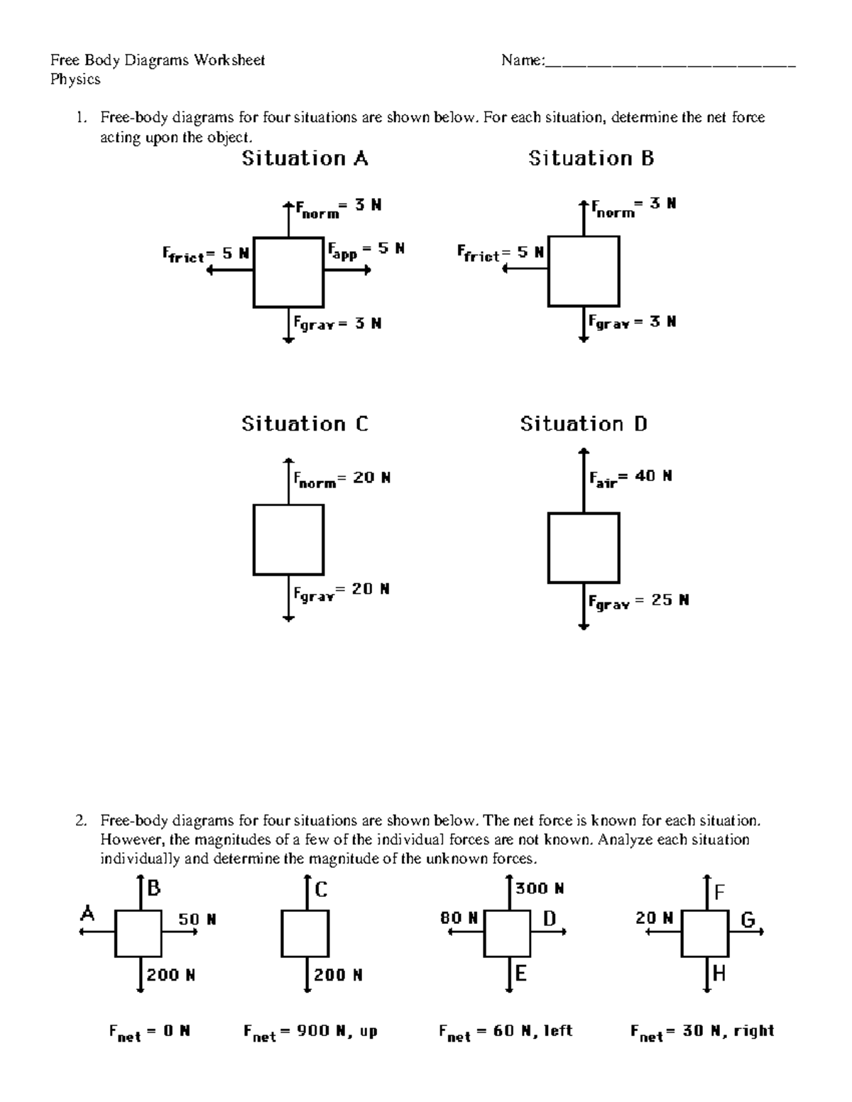 Physics 101: Free Body Diagrams Worksheet Analysis - Studocu