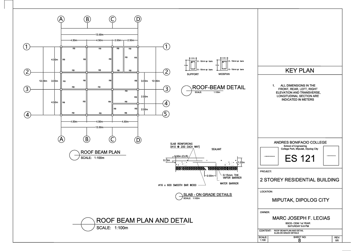 Roof Beam Plan & Detail (ES 121) - 2 Storey Residential Building - Studocu