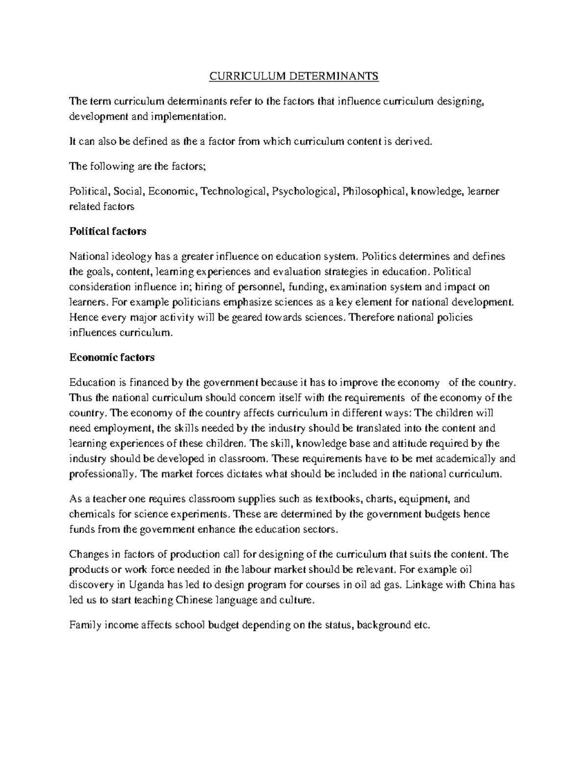 Curriculum Determinants: Key Factors Influencing Curriculum Design ...