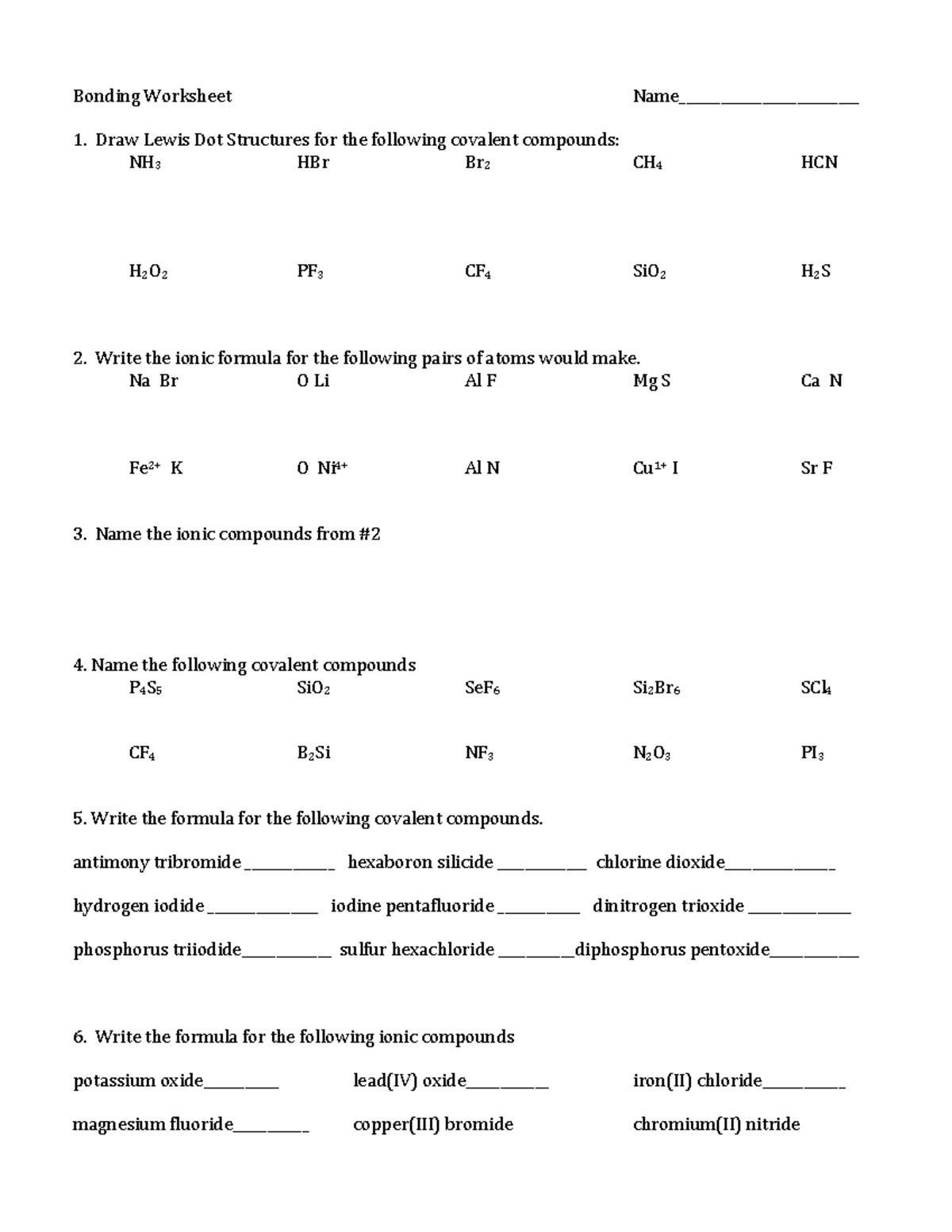 Bonding Worksheet: Lewis Structures & Ionic Formulas - Studocu