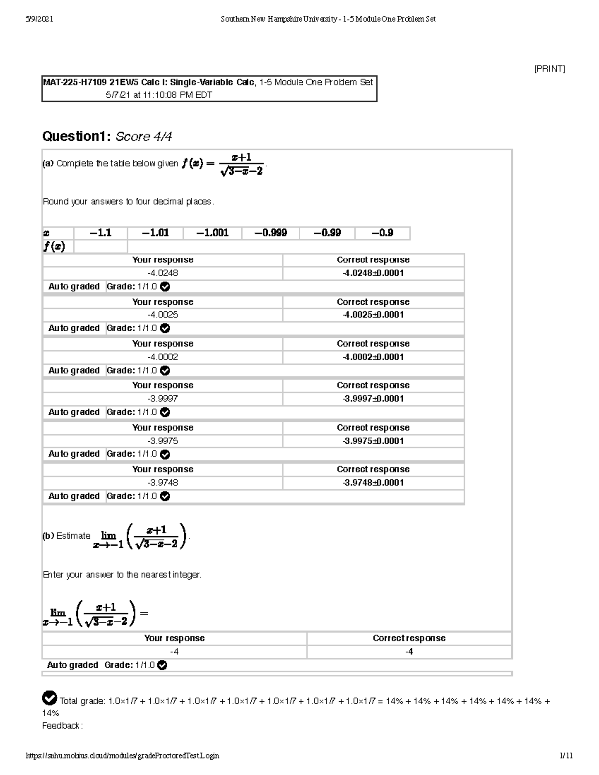 MAT-225-H7109 21EW5 Calc I Module 1 Problem Set Answers - Studocu
