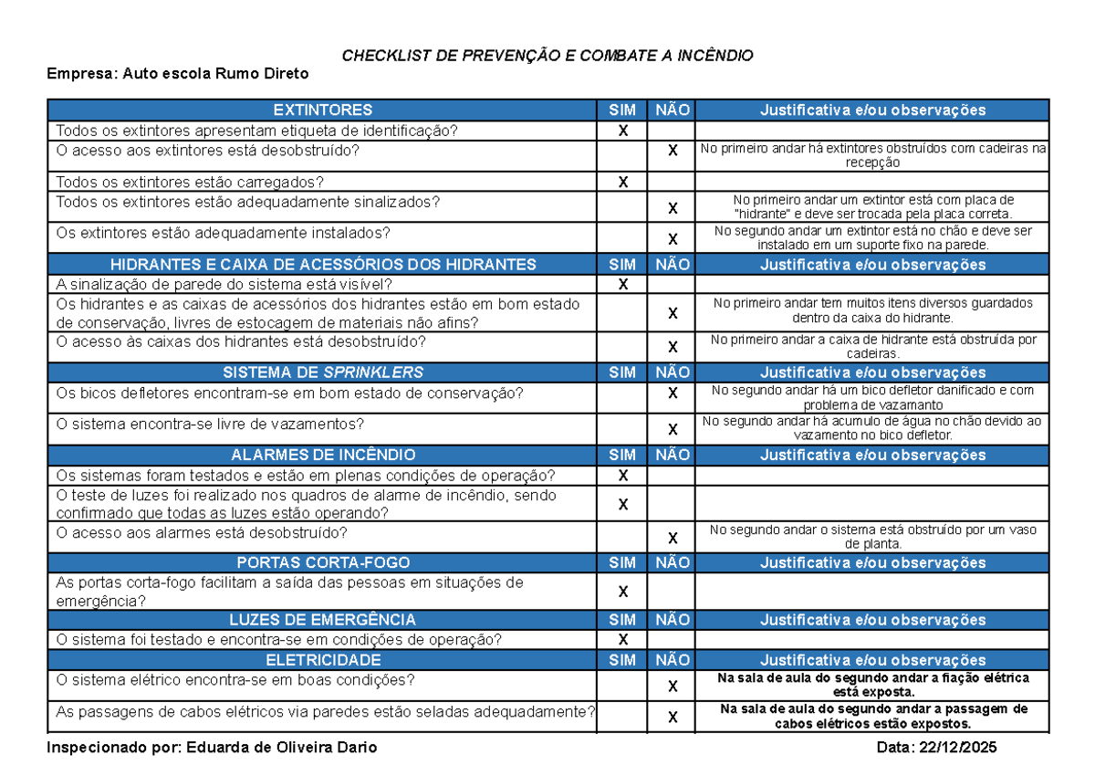 CHECKLIST DE PREVENÇÃO E COMBATE A INCÊNDIO - ATIVIDADE 4 UC 09 - Studocu