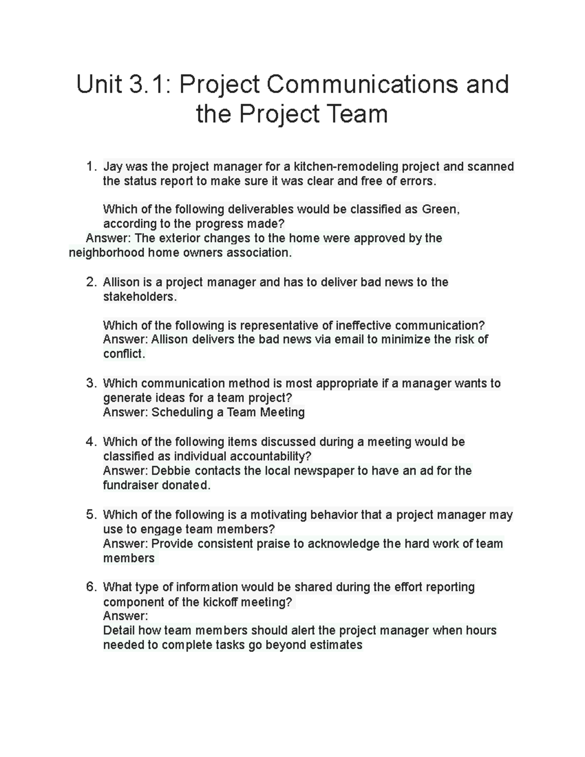 Unit 3.1: Project Communication Strategies and Team Dynamics - Studocu