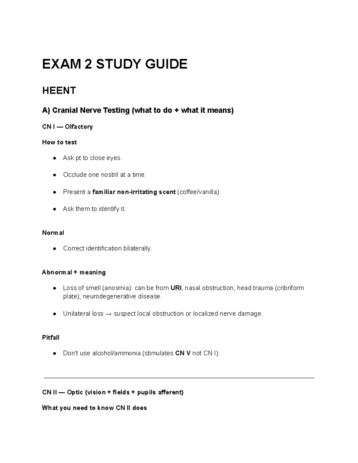 EXAM 2 Study Guide: HEENT & Related Clinical Skills - Studocu