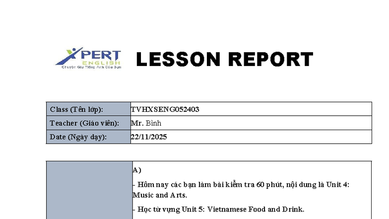 LESSON REPORT TVHXSENG052403: Unit 4 & 5 Overview - Studocu