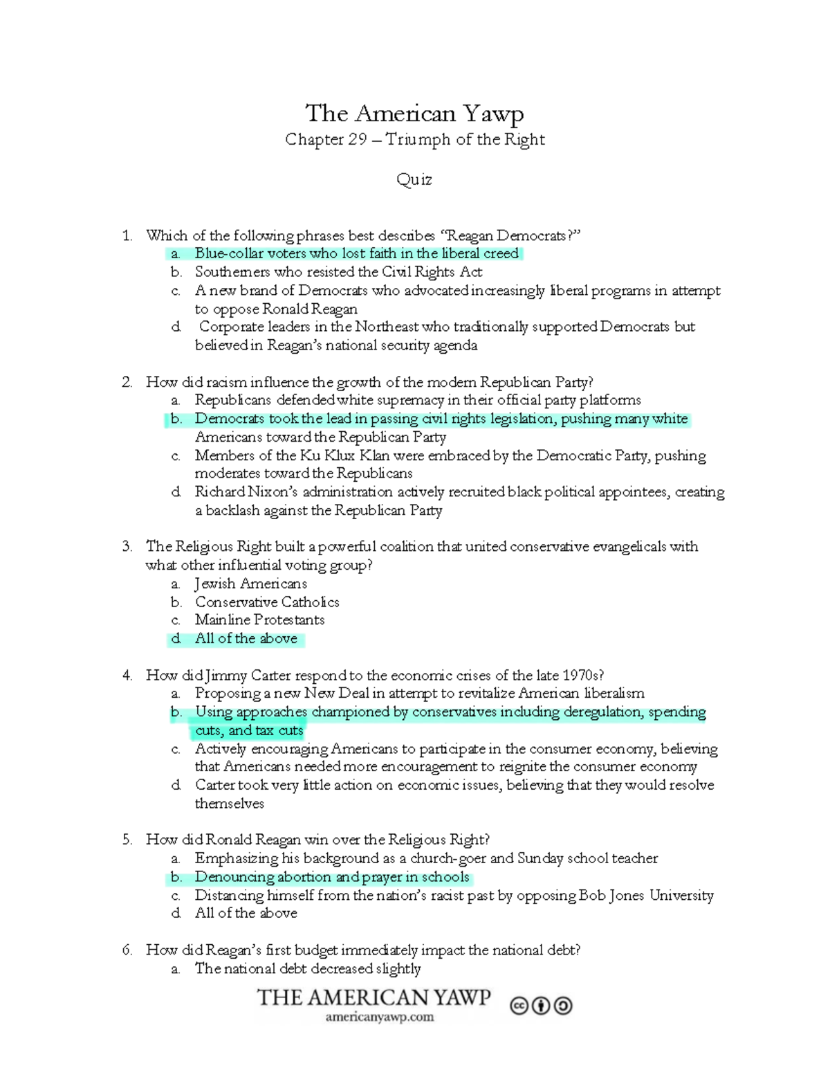 Quiz-29: Answers to The American Yawp Chapter 29 Quiz - Studocu