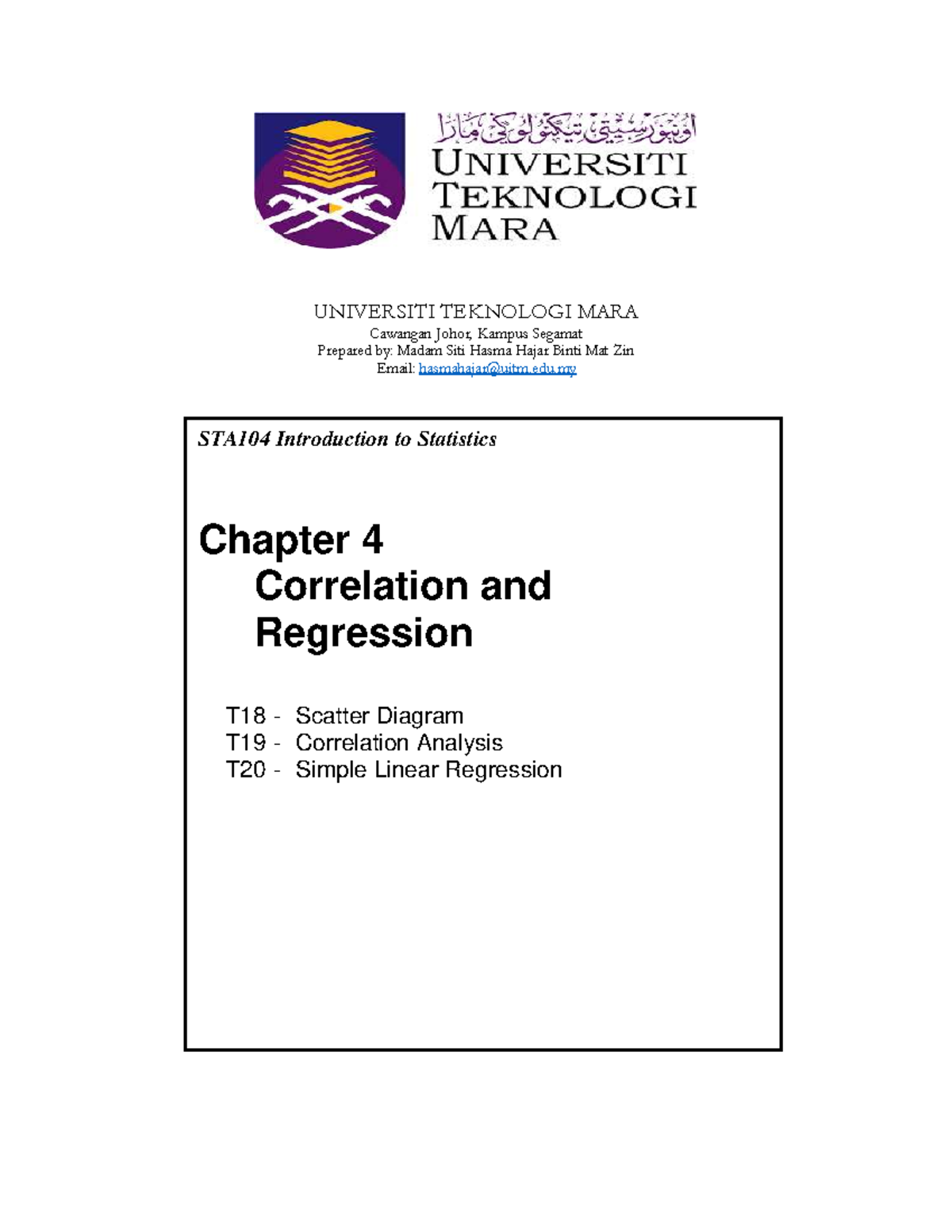STA104 Introduction to Statistics: Chapter 4 - Correlation & Regression - Studocu
