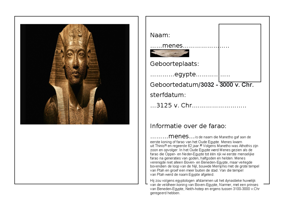 Informatie over Farao Menes - Geschiedenis van Egypte 3032 - 3000 v ...